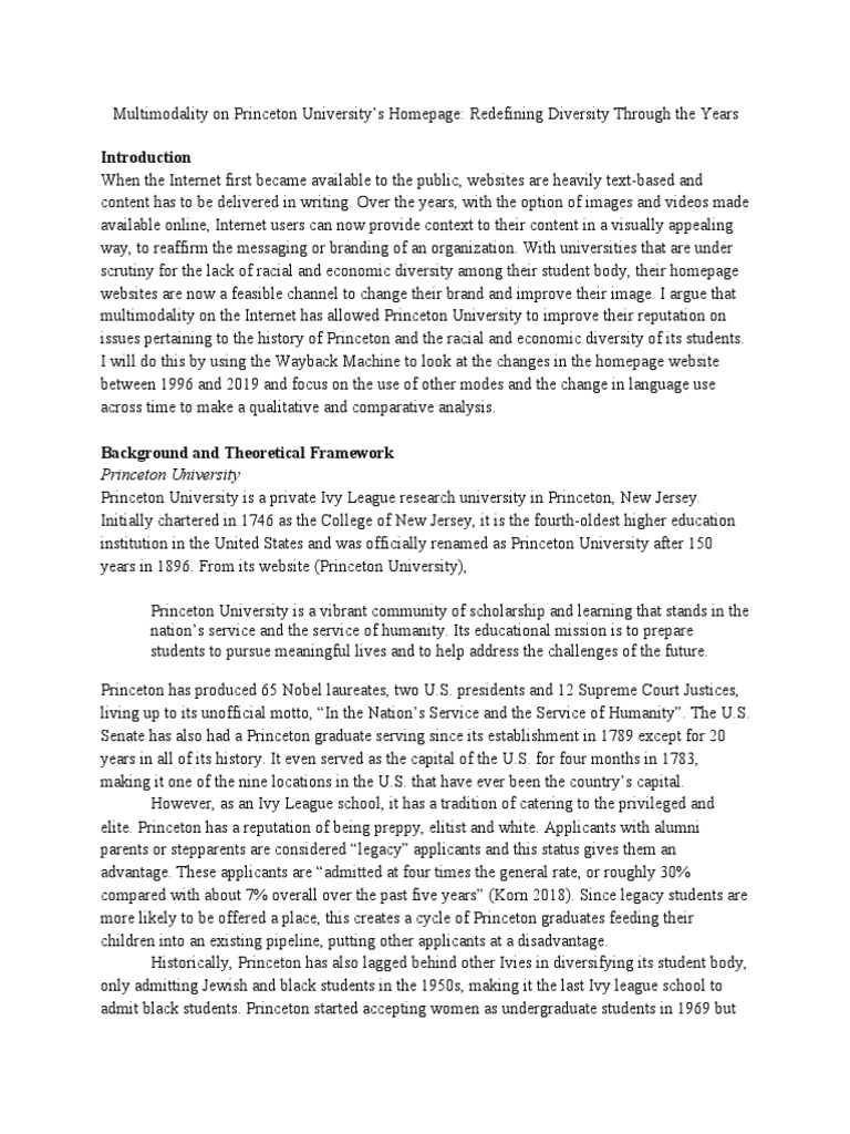Multimodality On Princeton University's Homepage: Redefining Diversity ... Multimodality On Princeton University's Homepage: Redefining Diversity ...