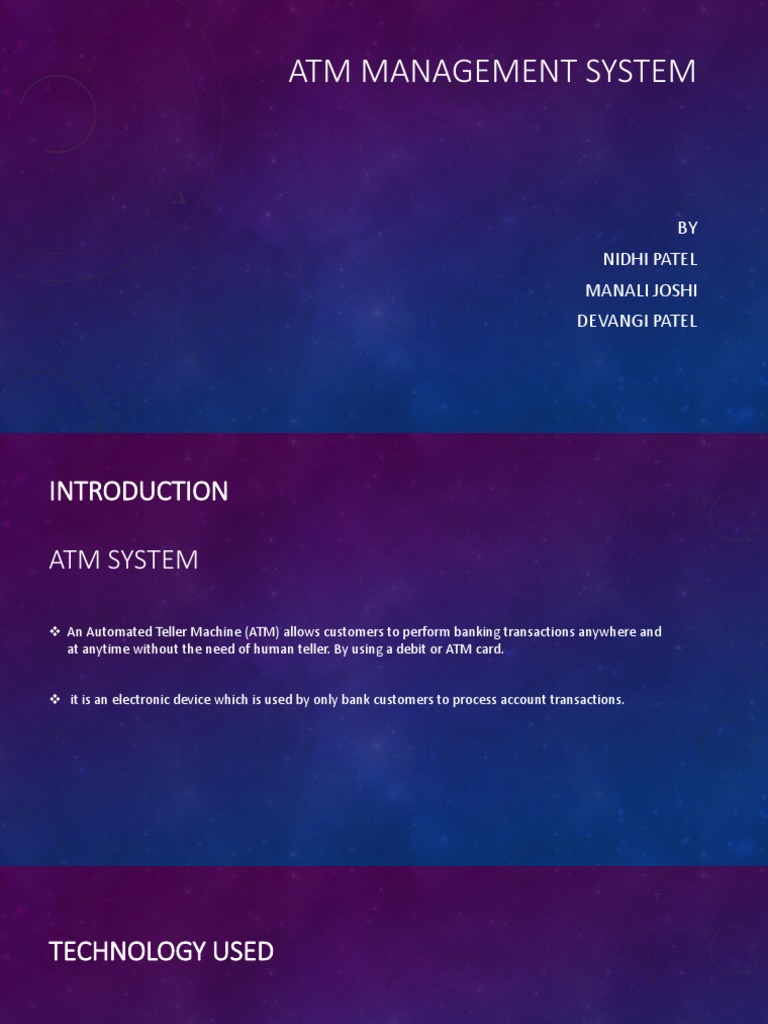 Atm Management System: BY Nidhi Patel Manali Joshi Devangi Patel | PDF