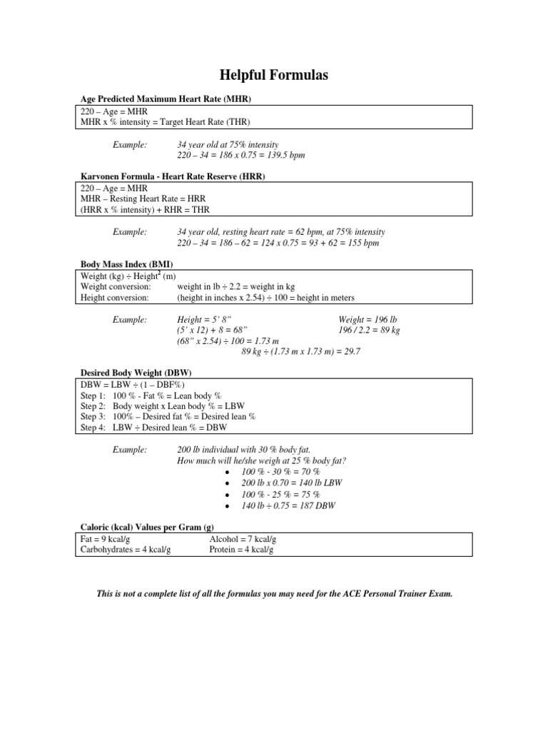 Math Formulas and Tips | PDF | Calorie | Nutrition