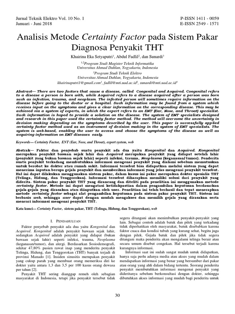 Analisis Metode Certainty Factor Pada Sistem Pakar Diagnosa Penyakit ...