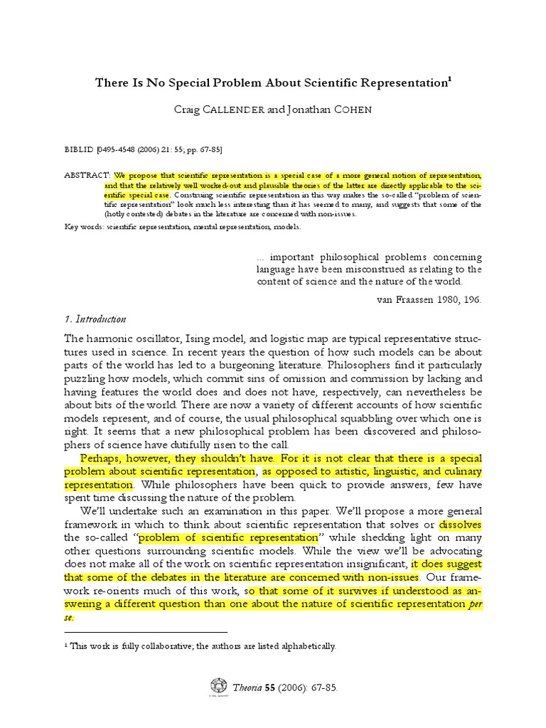 There Is No Special Problem About Scientific Representation Craig ...