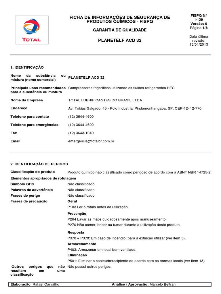 Fispq Planetelf Acd 32 PDF | PDF | Oxigênio | Embalagem e rotulagem