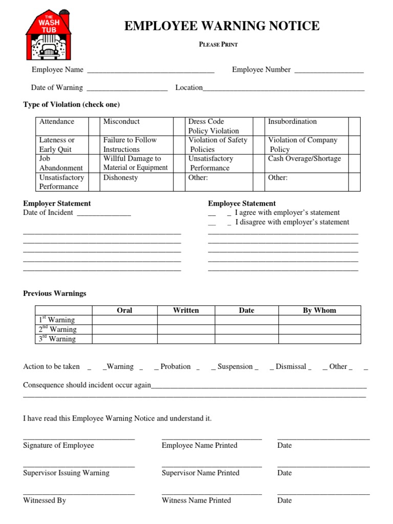 Employee Warning Notice Example | PDF | Labor | Government