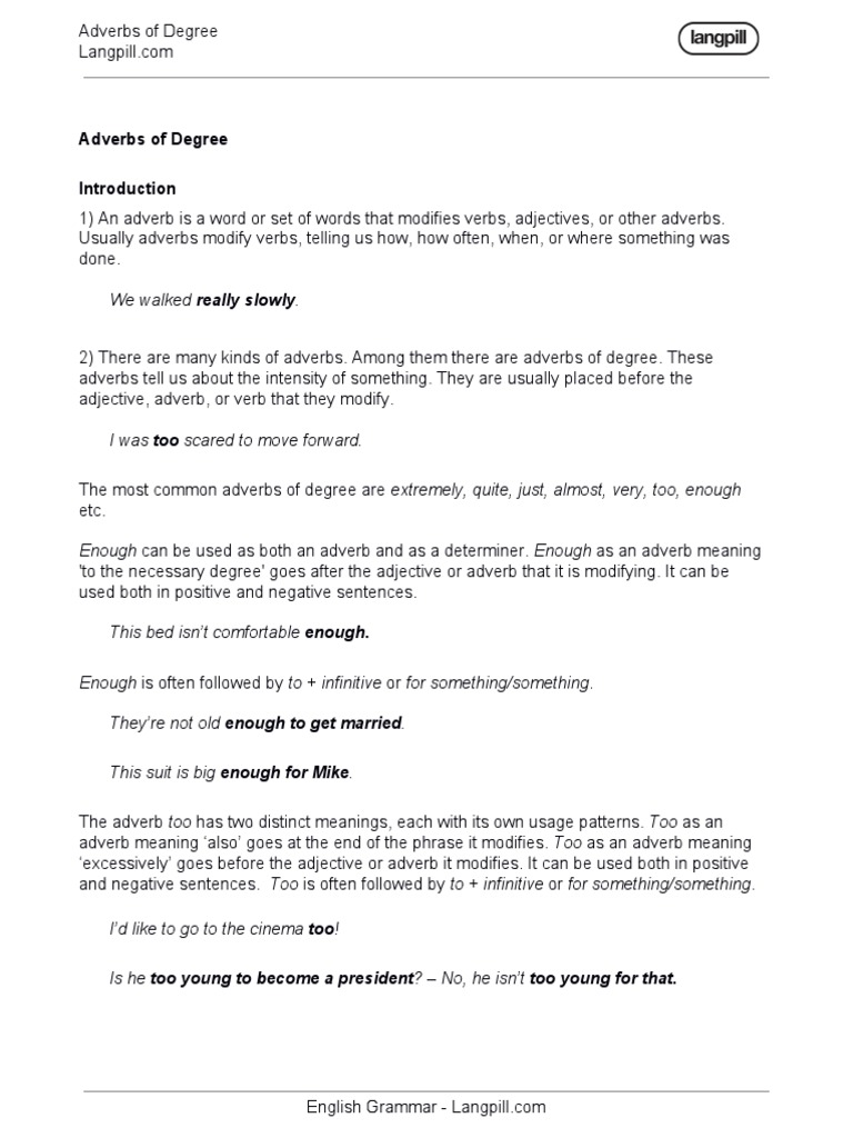 Understanding Adverbs of Degree | PDF | Adverb | Adjective
