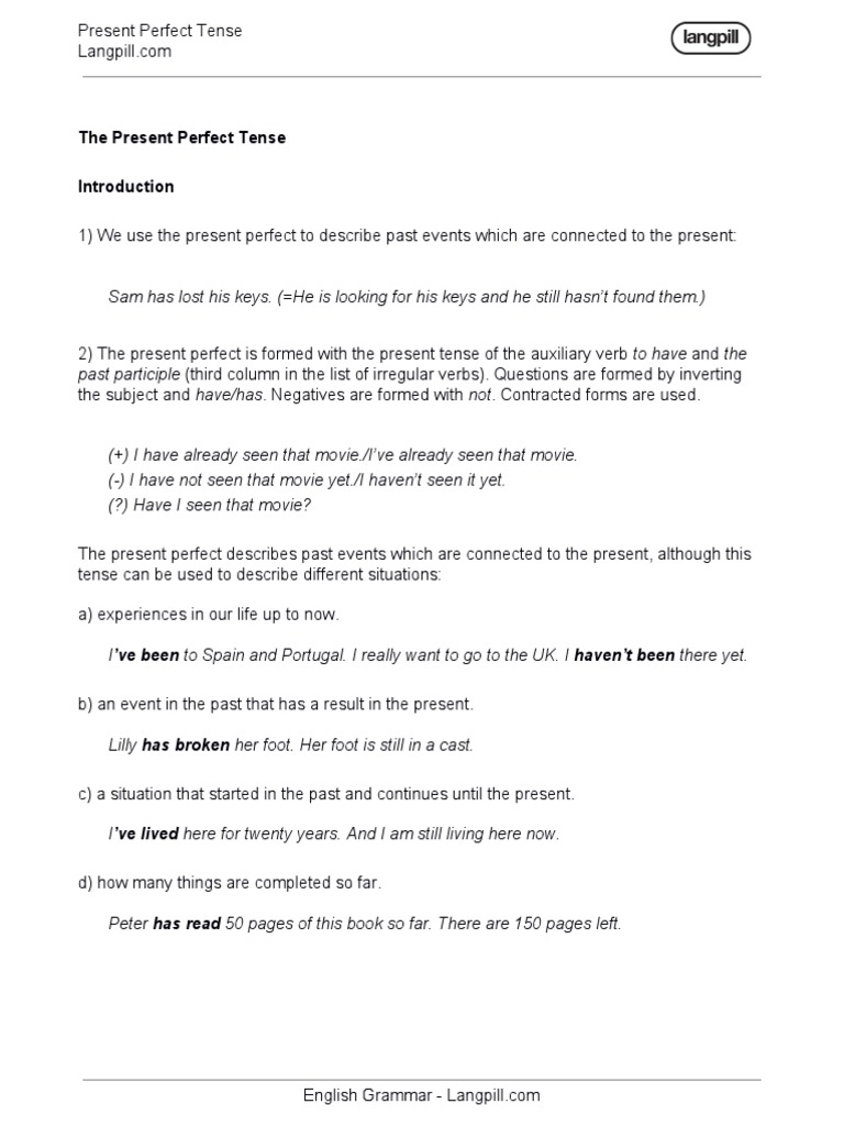 Understanding Present Perfect Tense | PDF | Perfect (Grammar ...