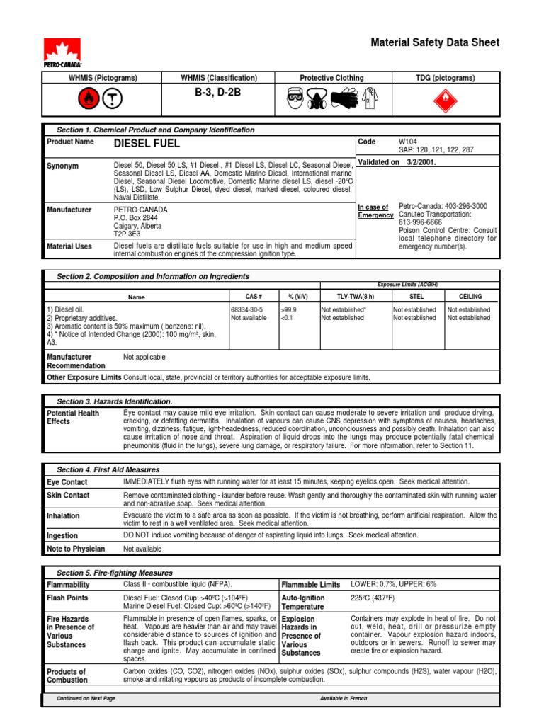 Diesel Fuel Msds | PDF | Dangerous Goods | Fires