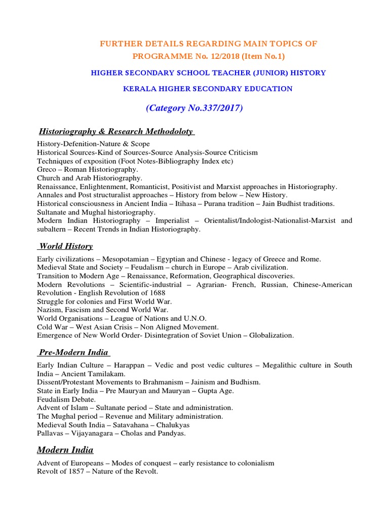 HSST History Syllabus | PDF | Kerala | Modern History