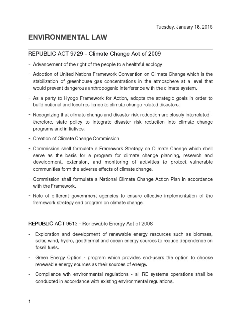 Environmental Law: REPUBLIC ACT 9729 - Climate Change Act of 2009 | PDF ...