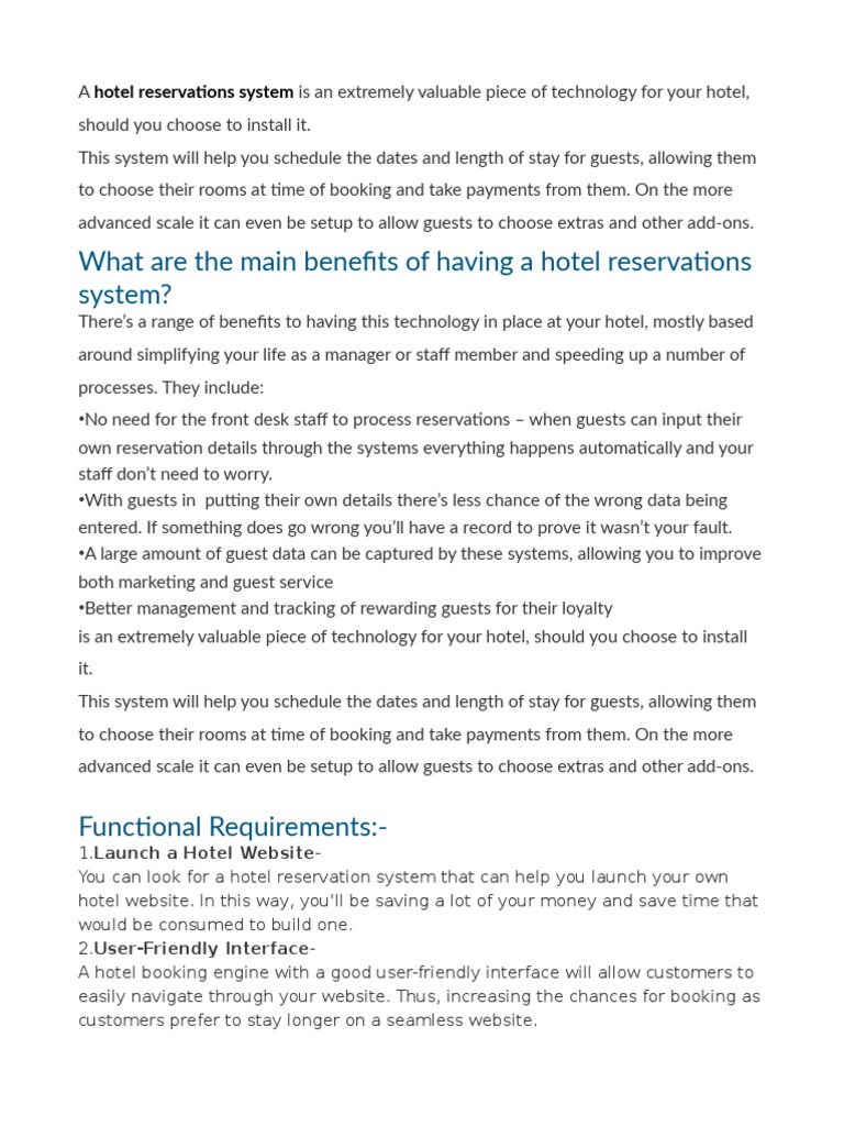 What Are The Main Benefits of Having A Hotel Reservations System? | PDF ...