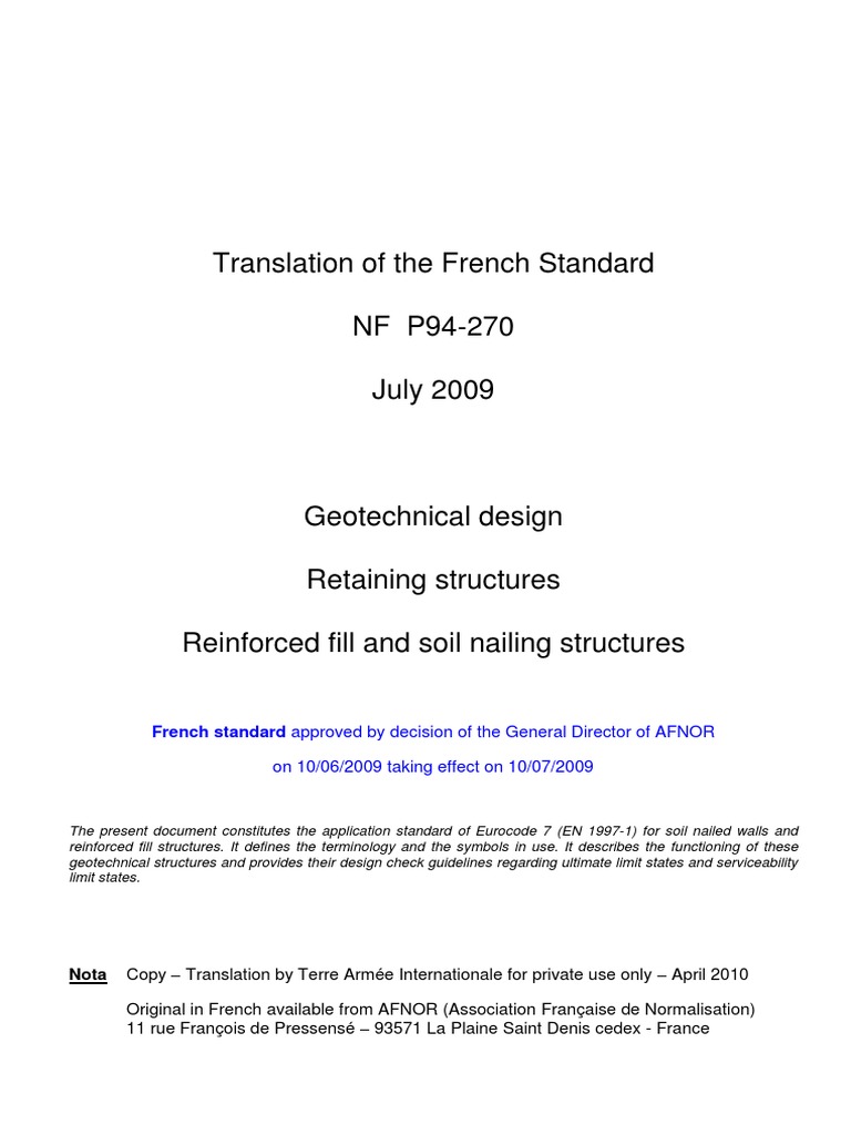 NF - P94-270 Eng PDF | PDF | Geotechnical Engineering | Friction