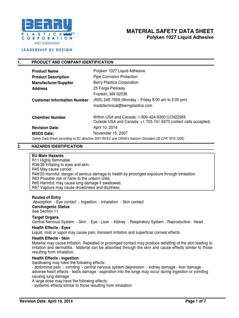MSDS Polyken 1027 Primer 04102014 | PDF | Toxicity | Combustion