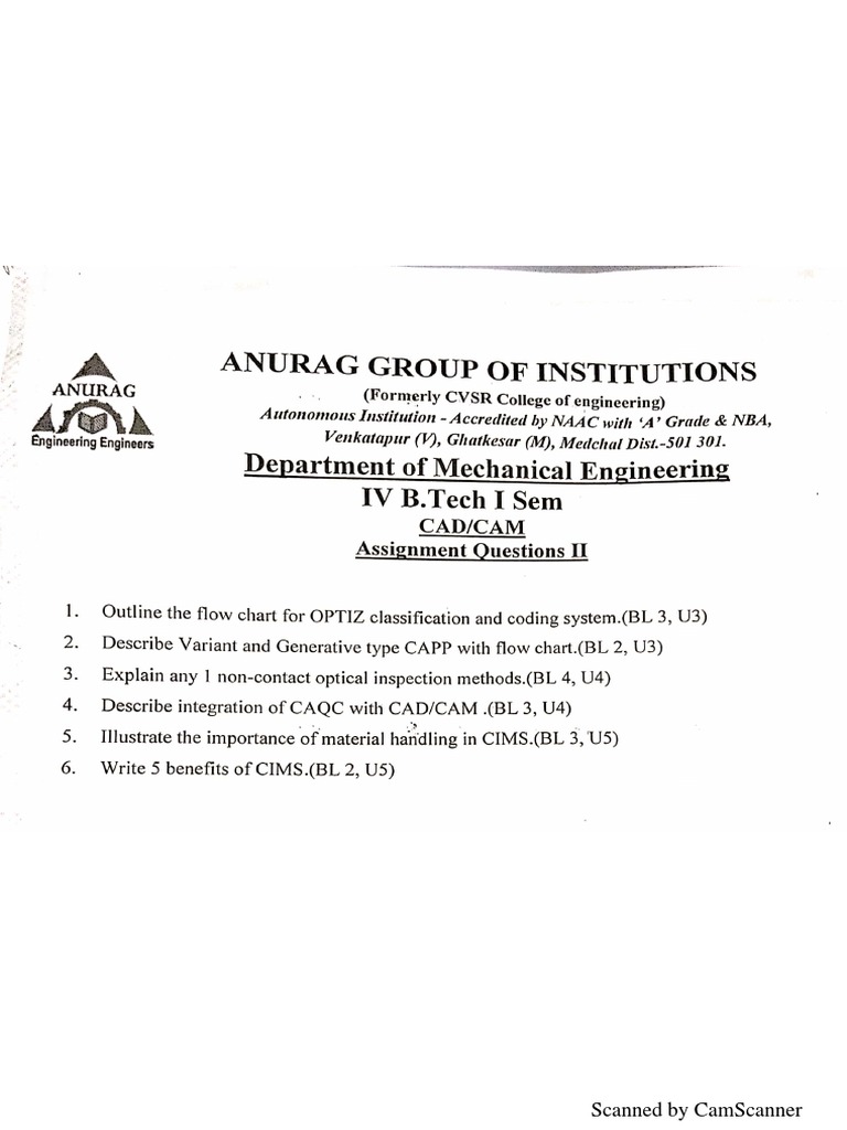 CAD Cam Assignment Questions - 1 | PDF