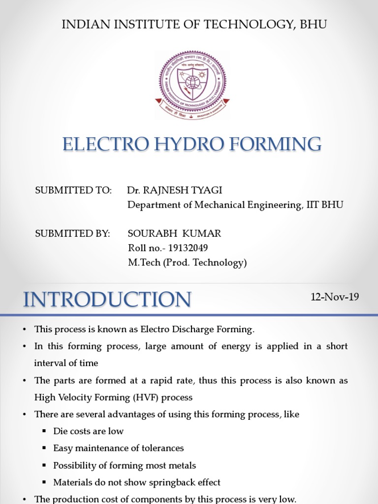 Electro Hydro Forming: Indian Institute of Technology, Bhu | PDF ...