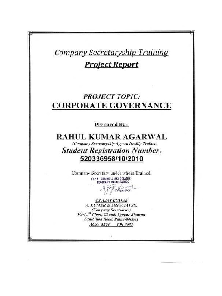 PROJECT REPORT Corporate Governance | PDF | Corporate Governance ...