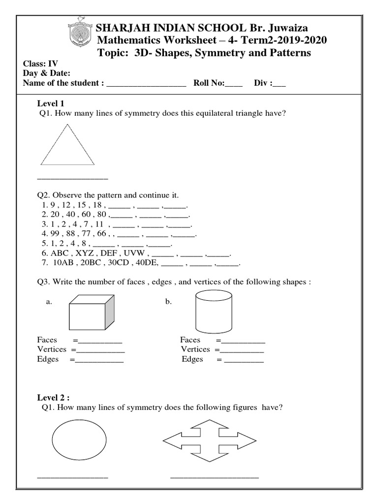 3D-Shapes Symmetry Patterns-Term2 Worksheet | PDF | Polytopes ...