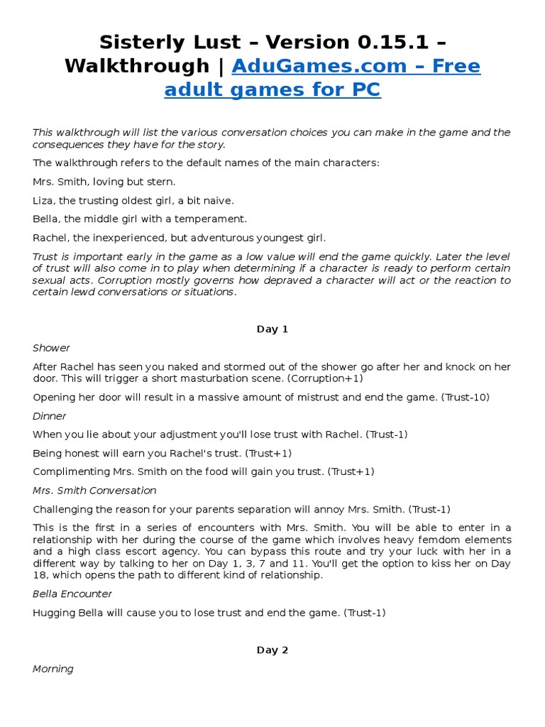 Sisterly Lust Walkthrough Guide | PDF | Sexual Intercourse | Intimate ...