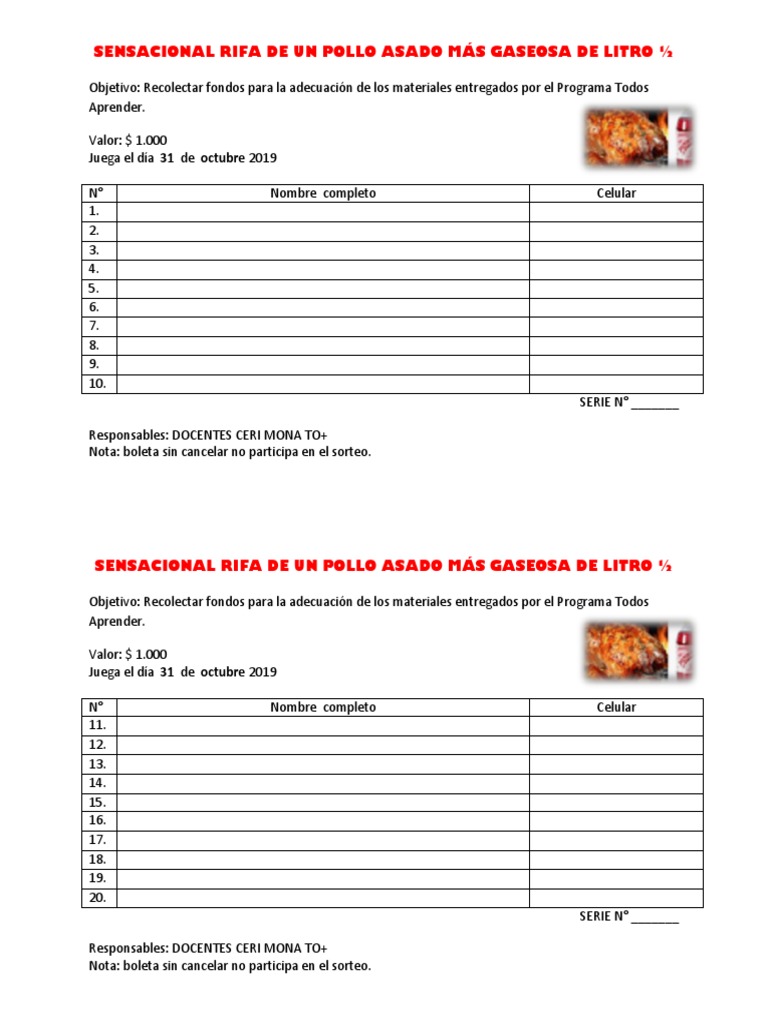 Rifa de Pollo Asado y Gaseosa | PDF | Cocina, comidas y vino | Tecnología