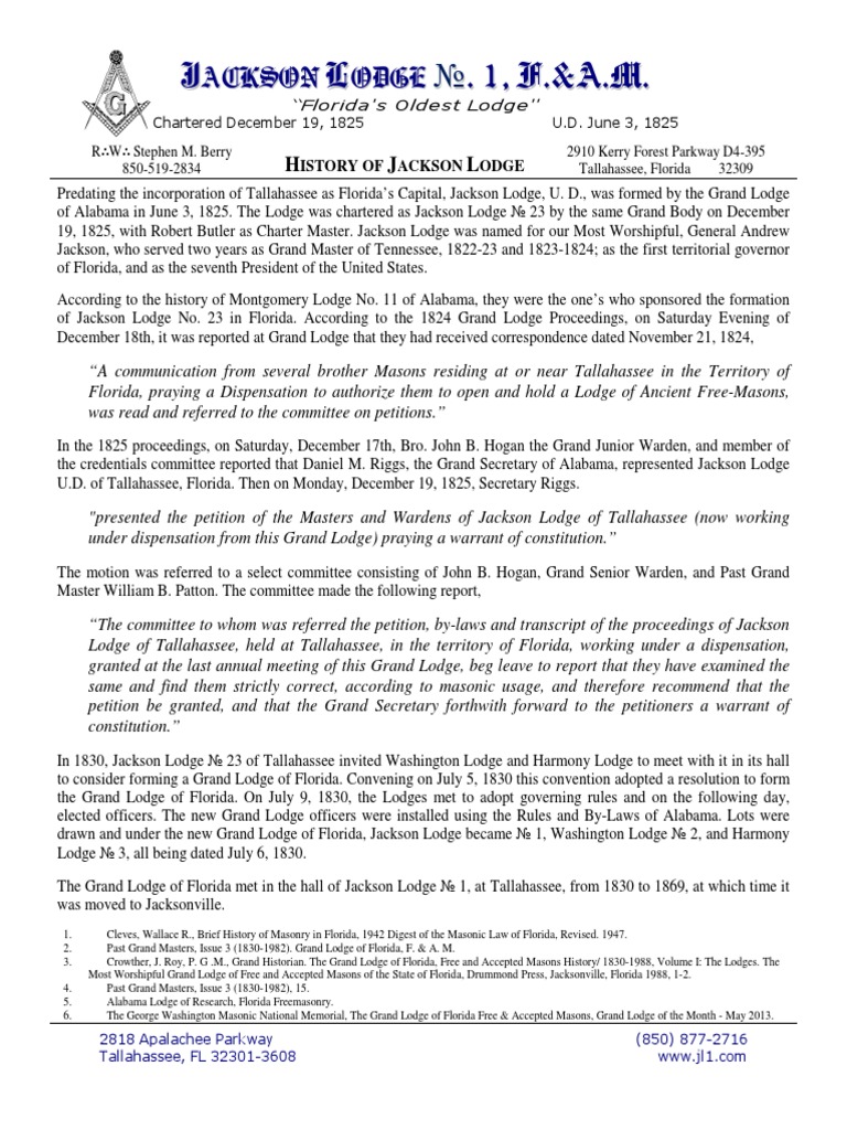 Letterhead-Jl1 History of Jackson Lodge | PDF | Freemasonry | Masonic Lodge