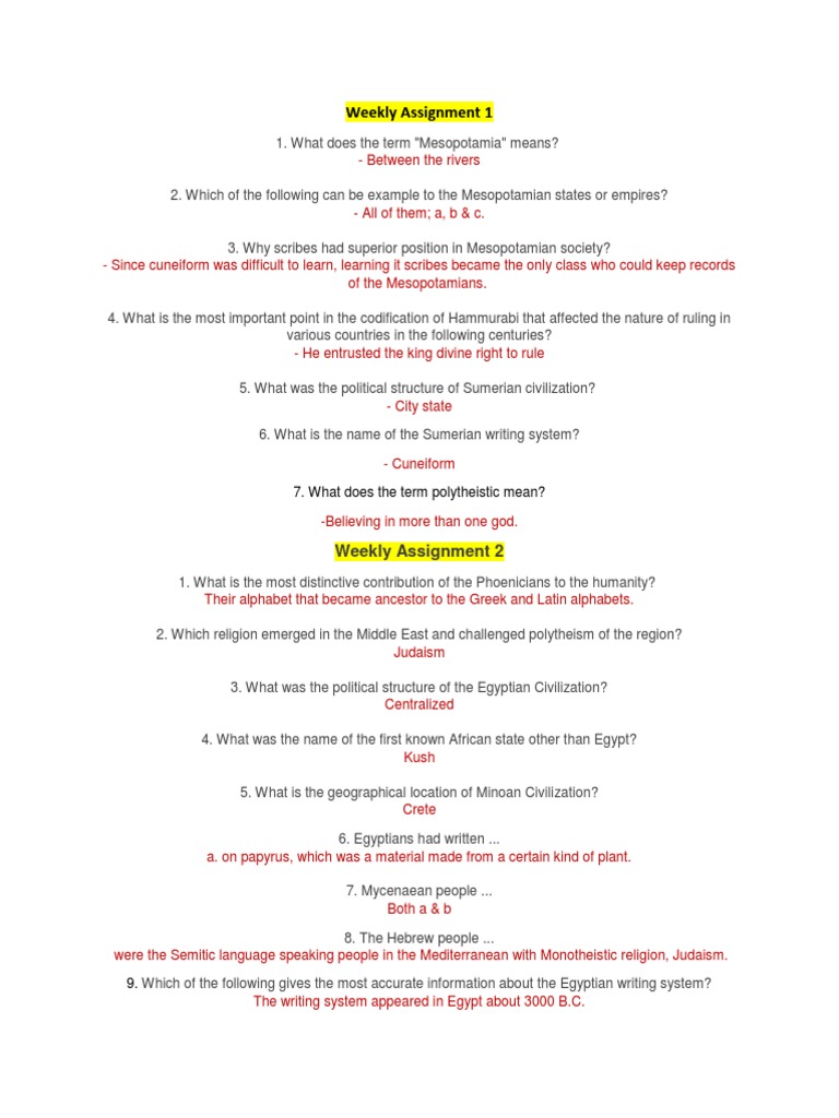 An Analysis of Weekly Assignments on Ancient Civilizations | PDF ...