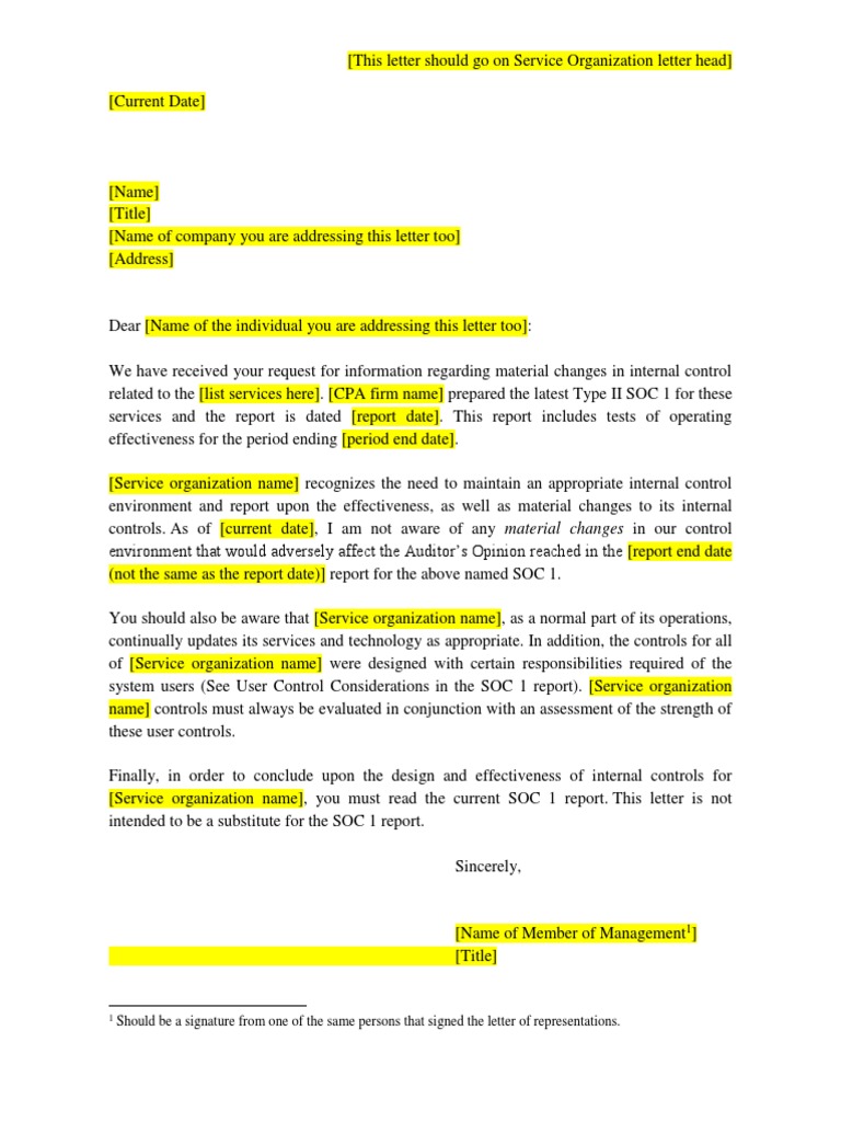 SOC 1 Bridge Letter Template | PDF | Business | Finance & Money Management