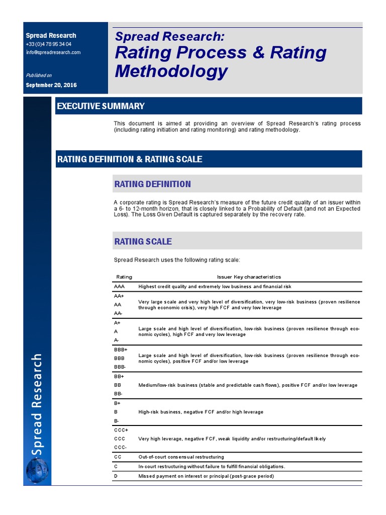 Credit Rating SR Methodology 20september2016 Public | PDF | Credit ...