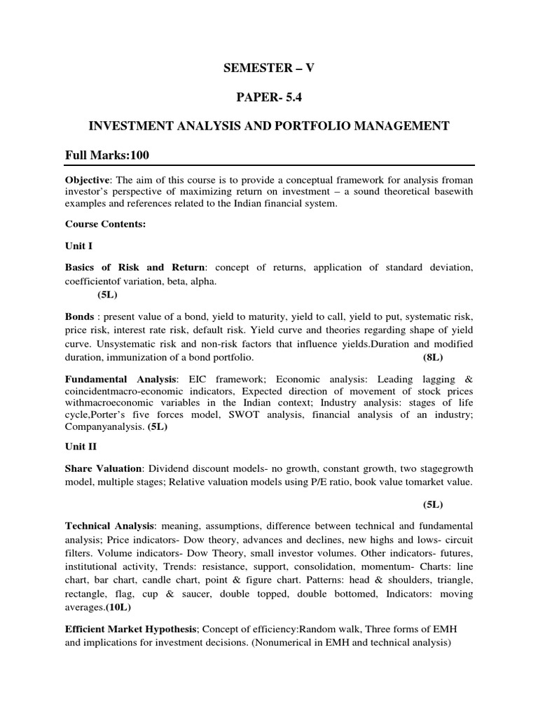 Semester - V PAPER-5.4 Investment Analysis and Portfolio Management ...