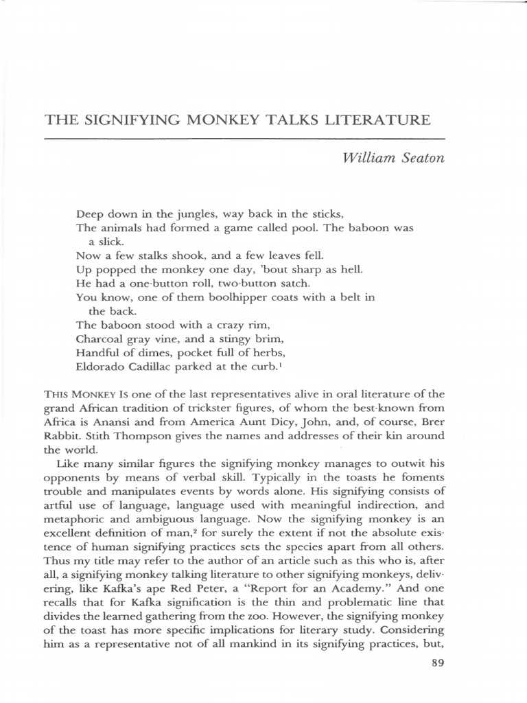 The Signifying Monkey Talks Literature | PDF | Classics