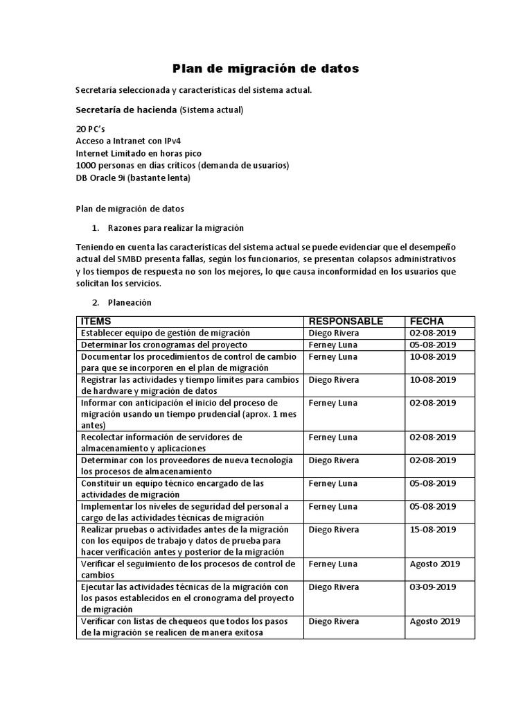 Plan de Migración de Datos | PDF | Tecnologías de la información ...