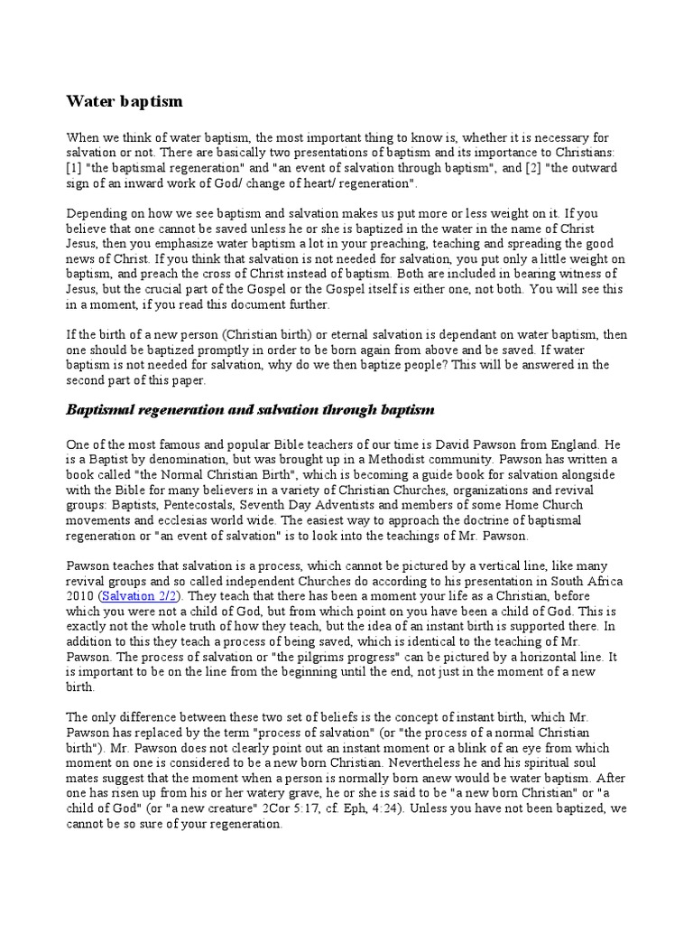 Water Baptism: Baptismal Regeneration and Salvation Through Baptism ...