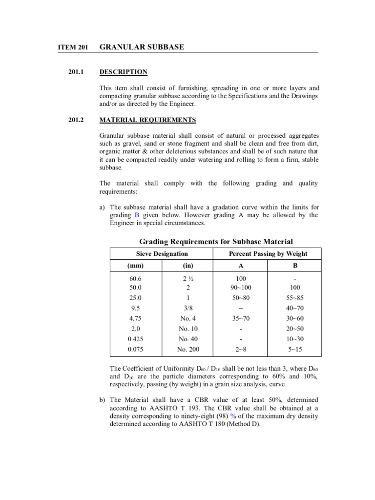 Item 201 Granular Subbase | PDF | Materials | Nature