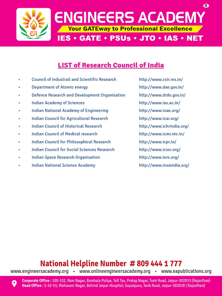 List of Research Council India | PDF