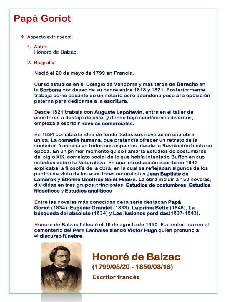Papa Goriot Pablo Sanchez Flores | Honoré De Balzac | La Comédie Humaine