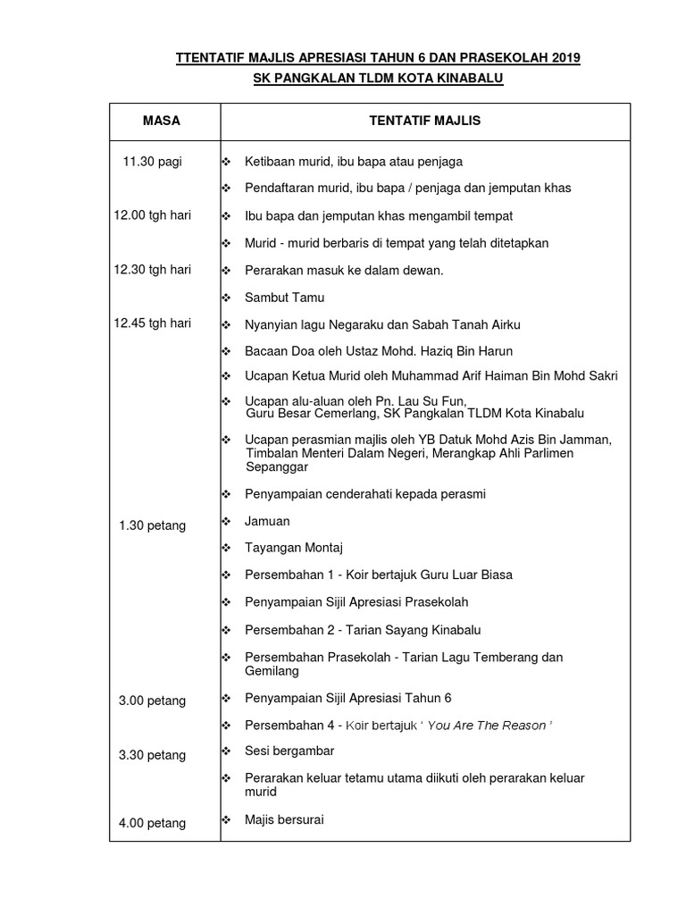 Tentatif Dan AJK Majlis Apresiasi | PDF