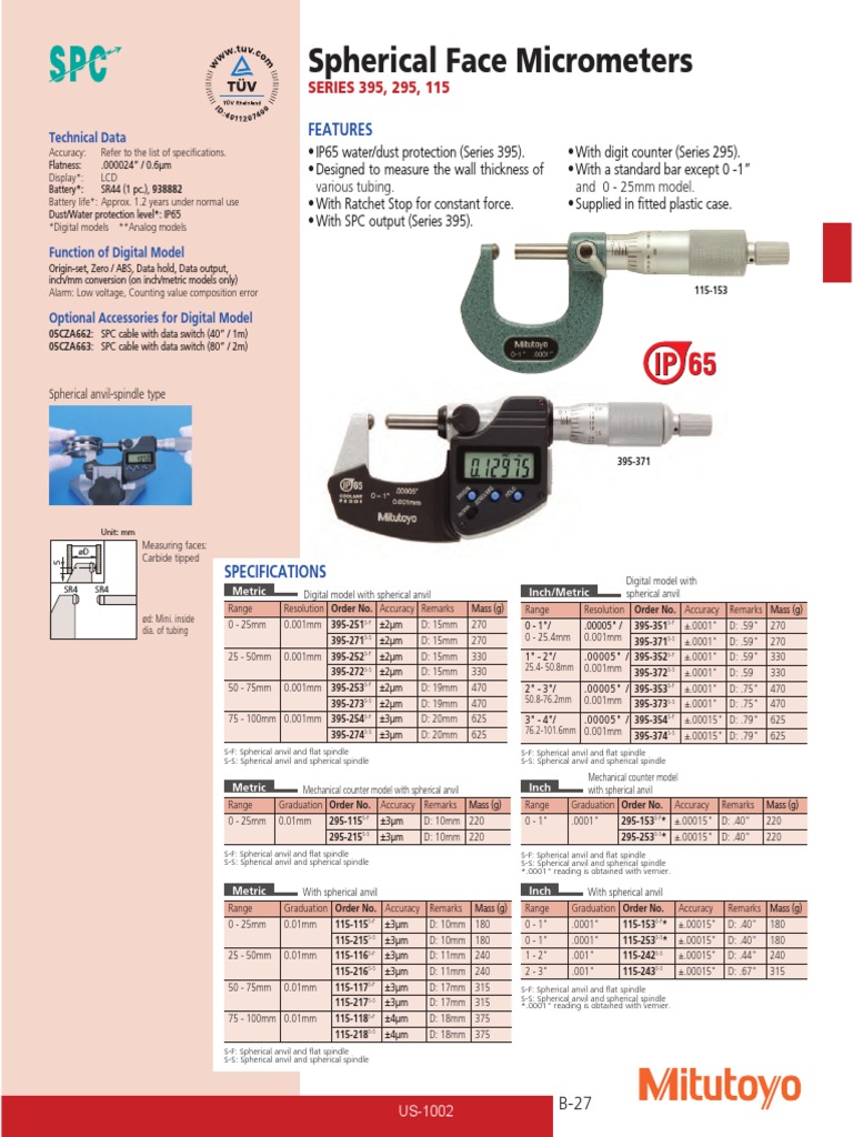 115 295 395 Series Spherical Micrometers | PDF | Accuracy And Precision ...