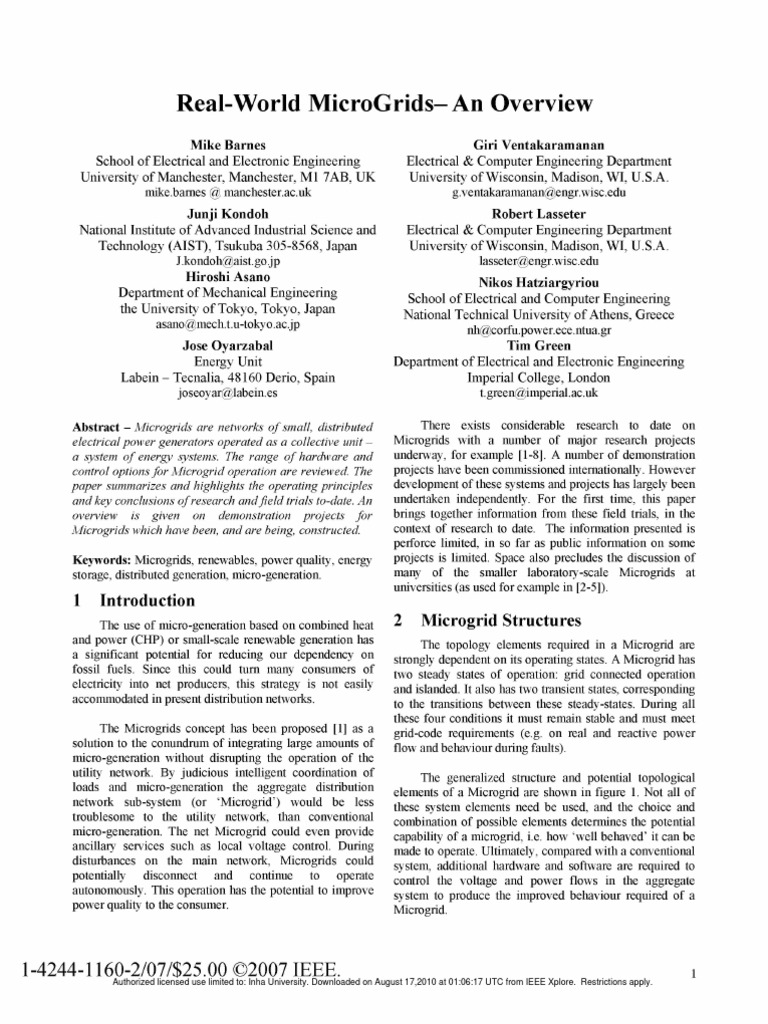 Real-World Micro Grids - An Overview | PDF | Distributed Generation | Power Electronics