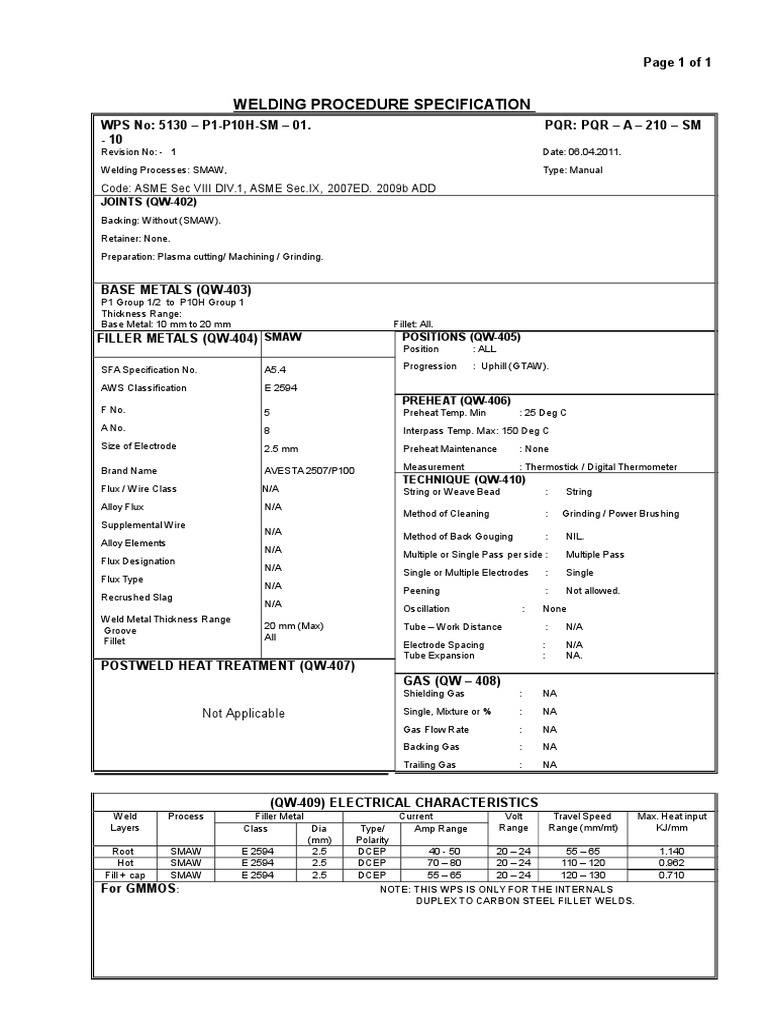 Sample WPS Form (GTAW SMAW) Welding Procedure Specification, 44% OFF