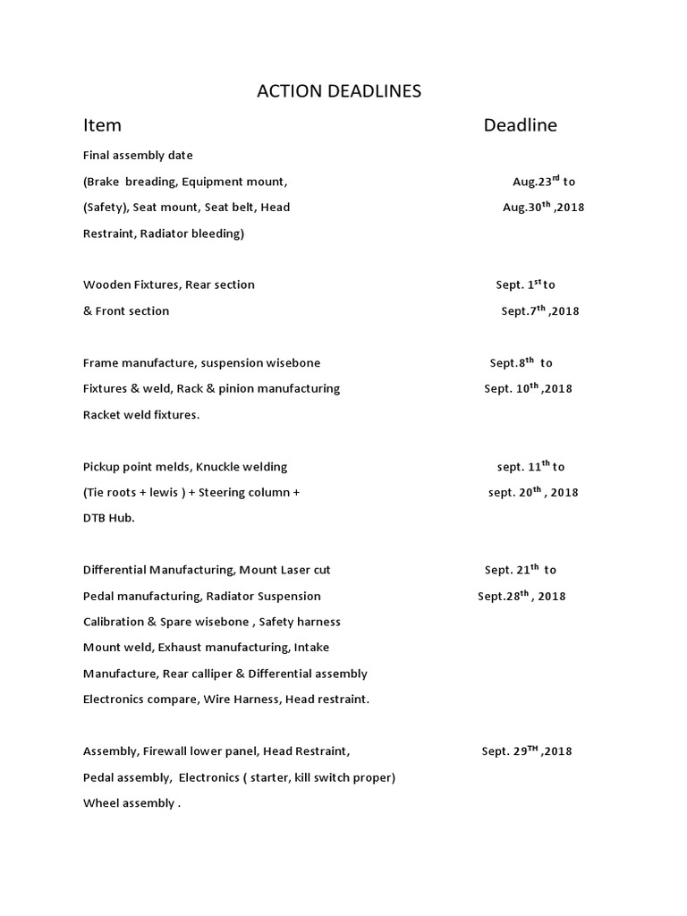Action Deadlines Item Deadline | PDF