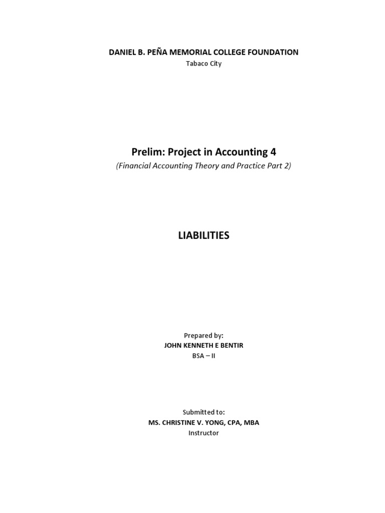 Prelim: Project in Accounting 4: Daniel B. Peña Memorial College Foundation | PDF | Liability ...