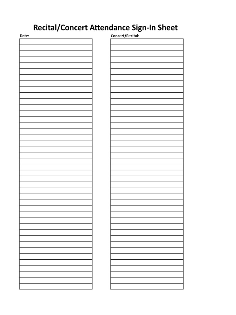 Recital/Concert Attendance Sign-In Sheet | PDF