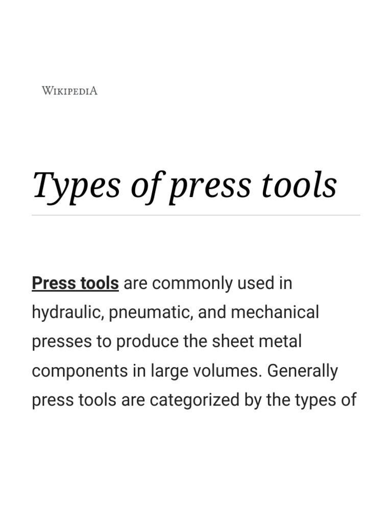 Types and Operations of Press Tools | PDF | Sheet Metal | Process ...