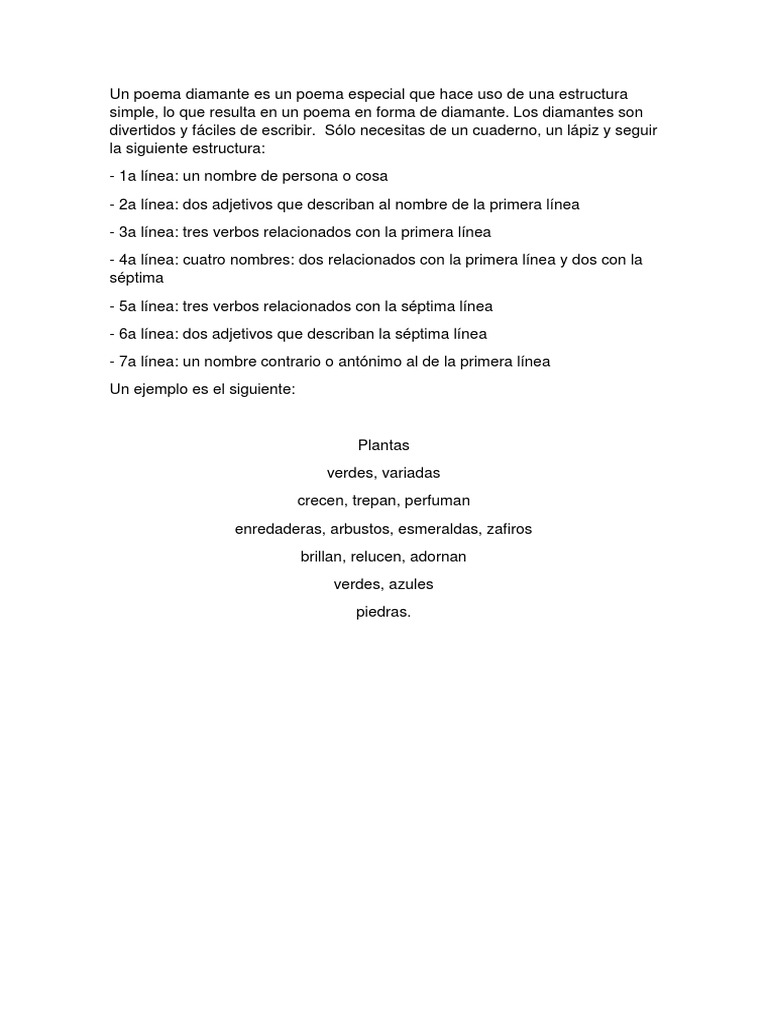 Un Poema Diamante Es Un Poema Especial Que Hace Uso de Una Estructura ...