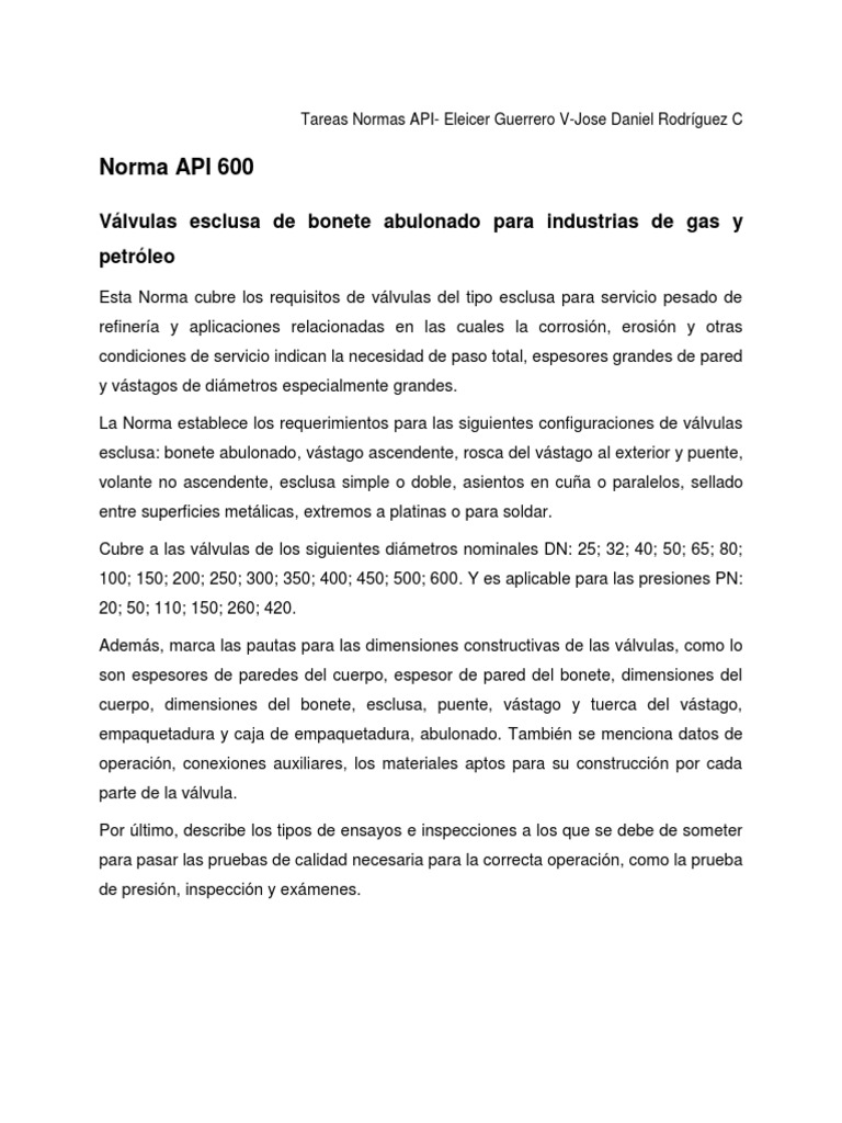 Tarea Norma API 600 y 607 | PDF | Materiales | Ingeniería mecánica