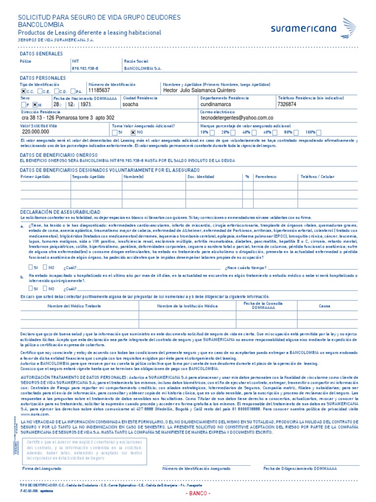 Formato de Seguro de Vida 1 PDF | PDF | Póliza de seguros | Seguro