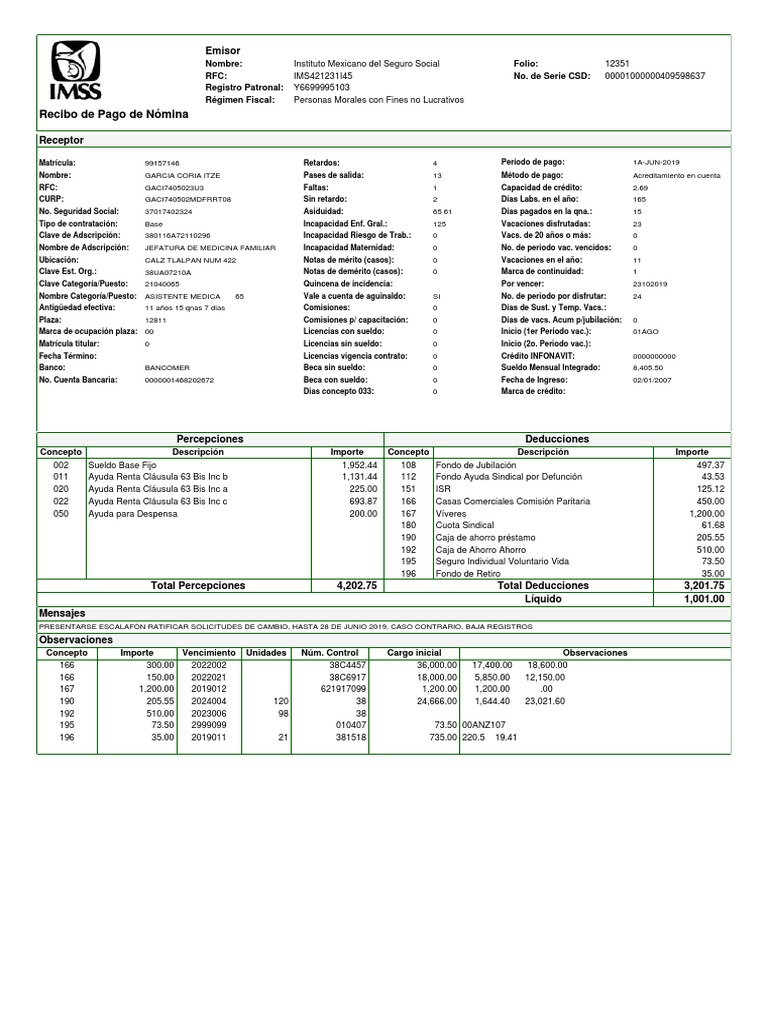 Recibo de Pago de Nómina: Emisor | PDF