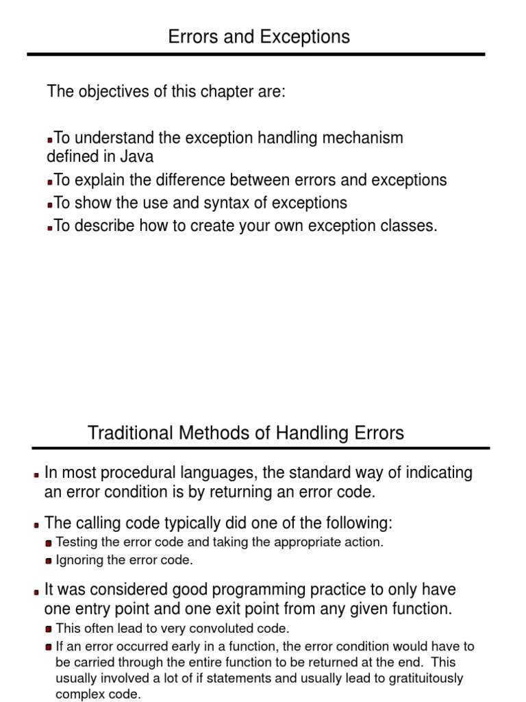 Errors and Exceptions: The Objectives of This Chapter Are | PDF ...