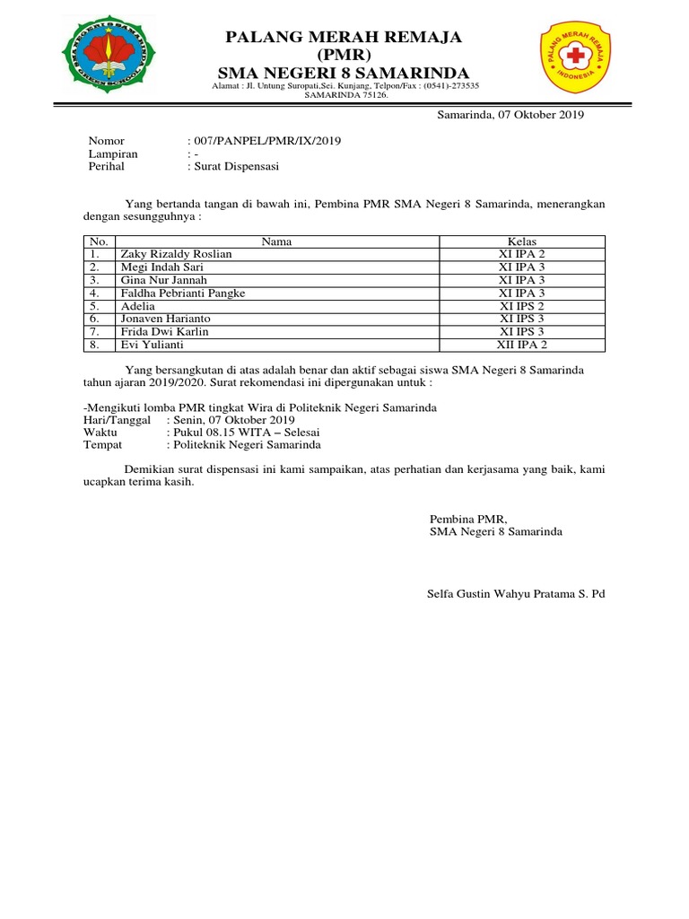 Contoh Surat Dispen PMR | PDF