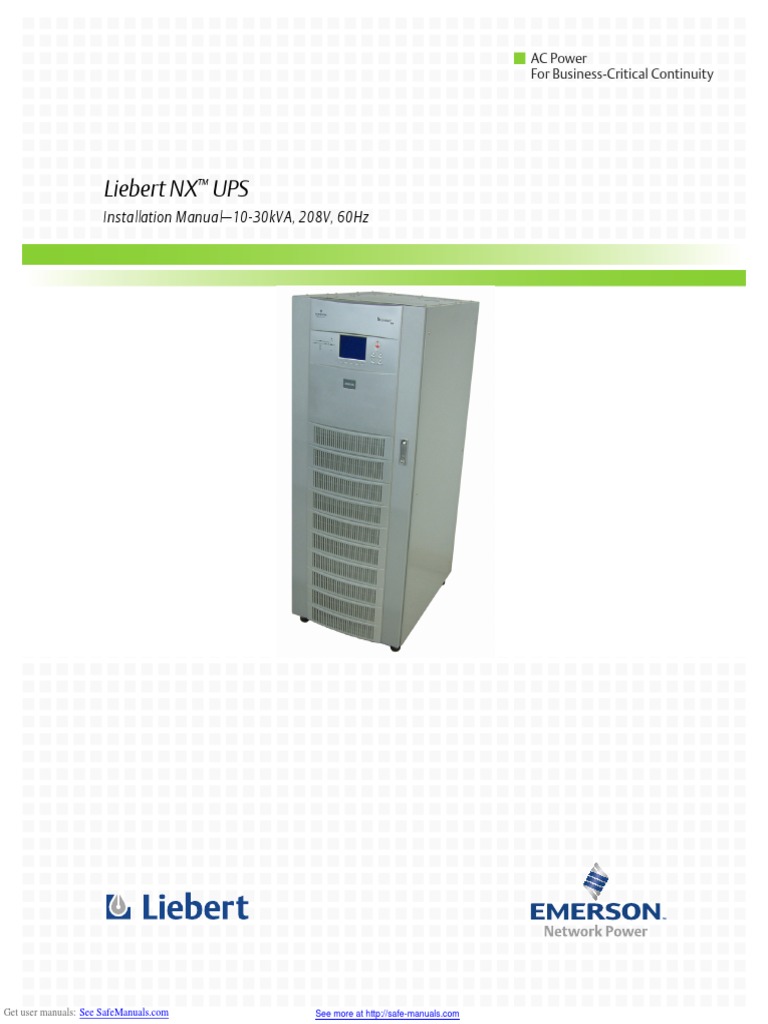 Liebert NX UPS: Installation Manual-10-30kVA, 208V, 60Hz | PDF ...