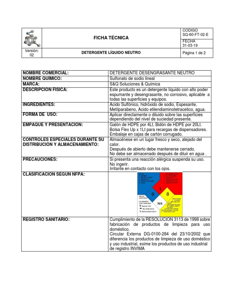 FT Detergente Liquido Neutro | PDF | Detergente | Ciencias fisicas