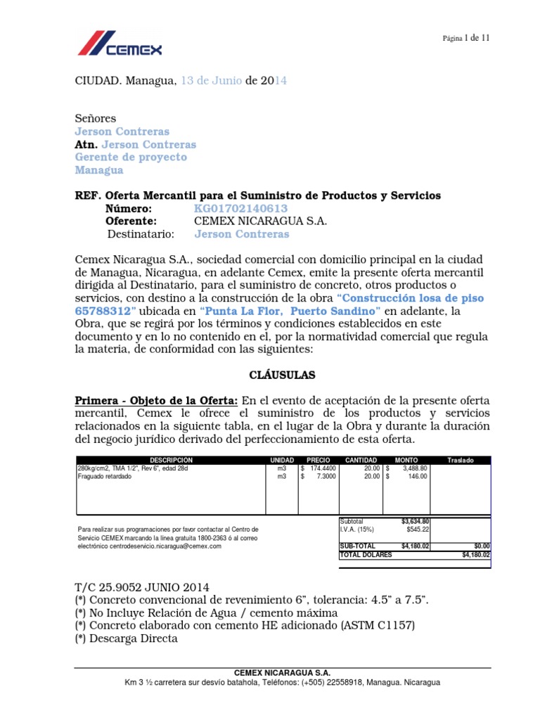 Jerson Contreras V4 - Concreto | PDF | Nicaragua | Oferta (economía)