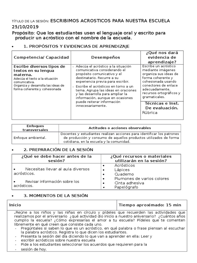 Escribimos Acrosticos | PDF | Aprendizaje | Salón de clases